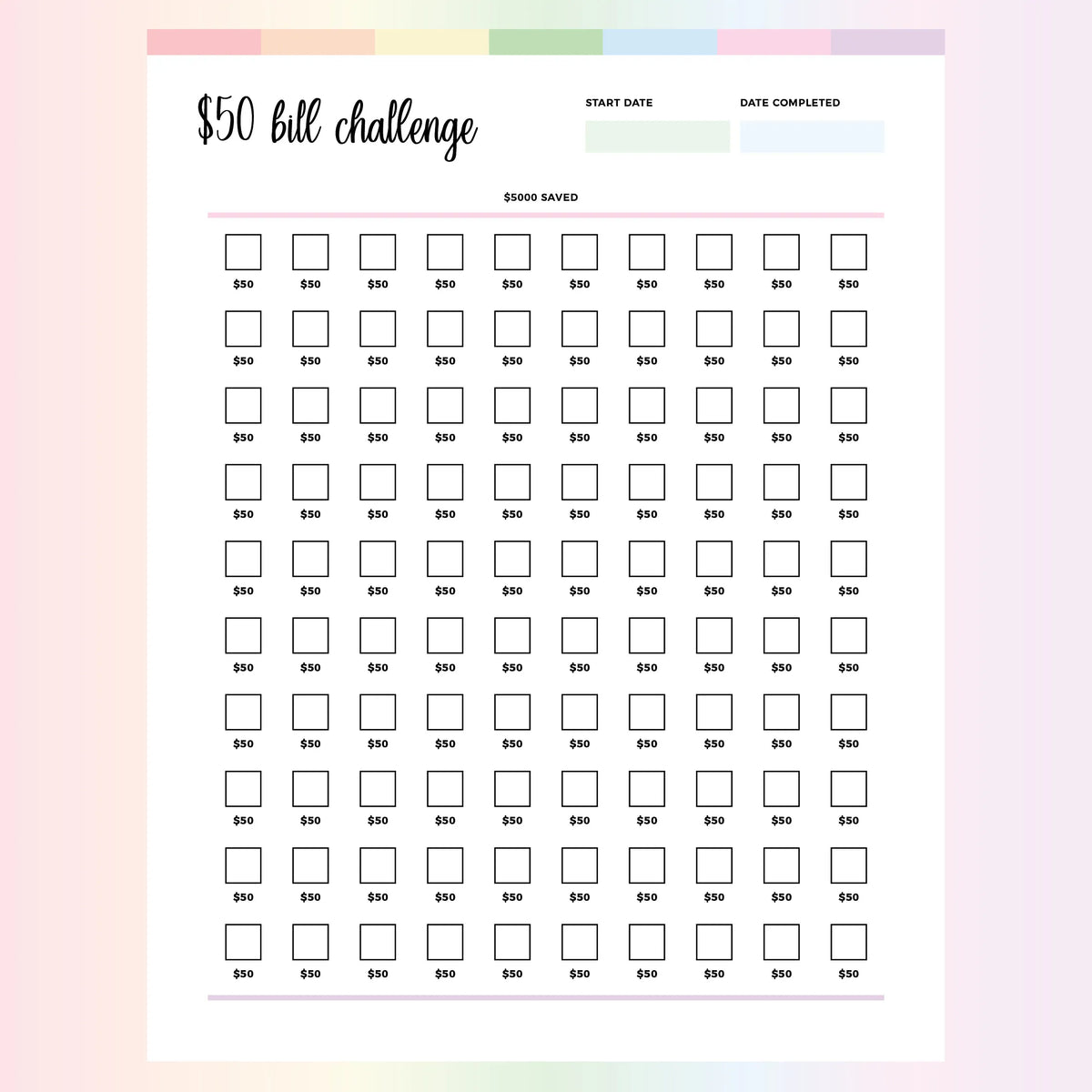 50 Dollar Challenge PDF | A4 & US Letter Sizes | Instant Download ...