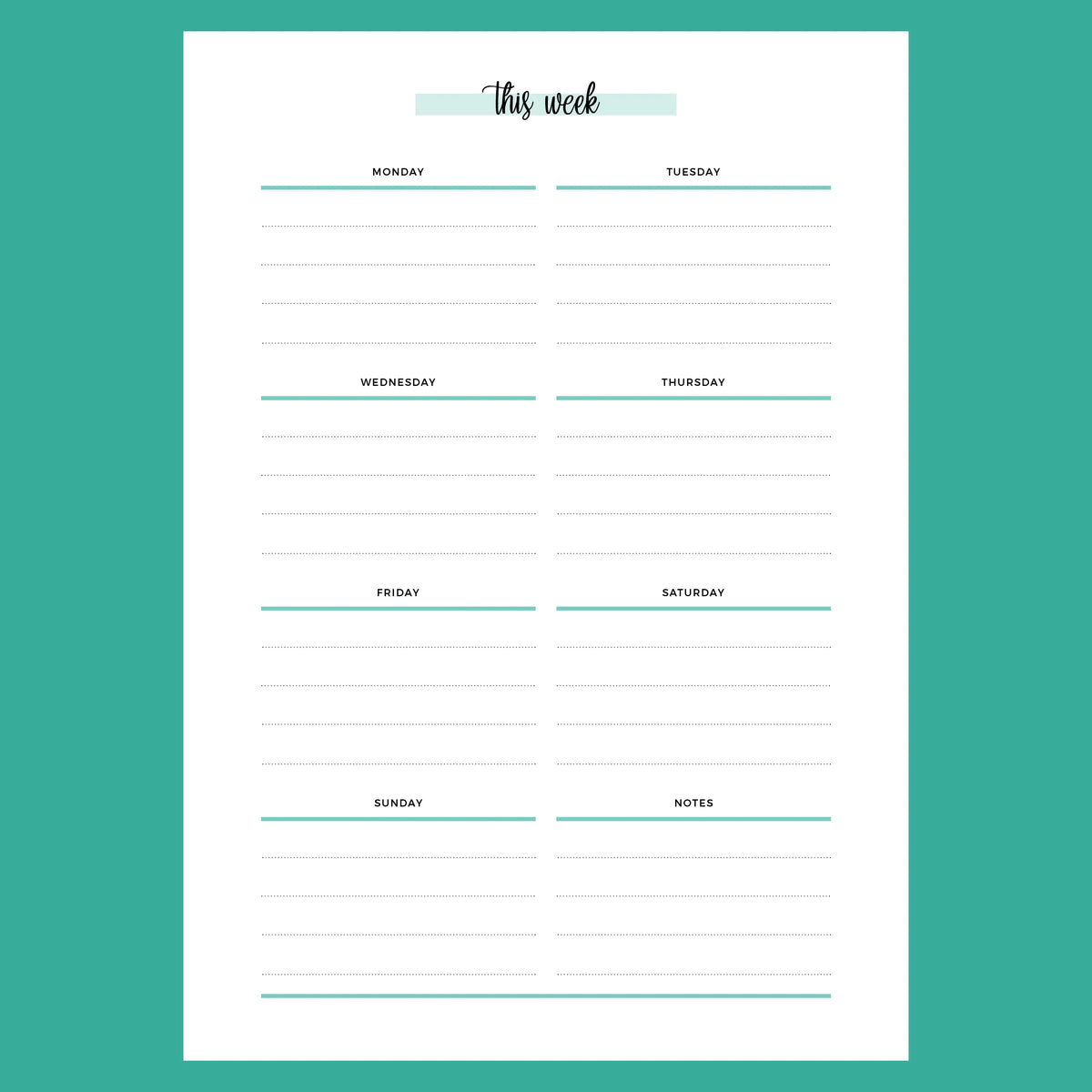 A5 Weekly Notes Template | Printable PDF | Instant Download – Plan ...