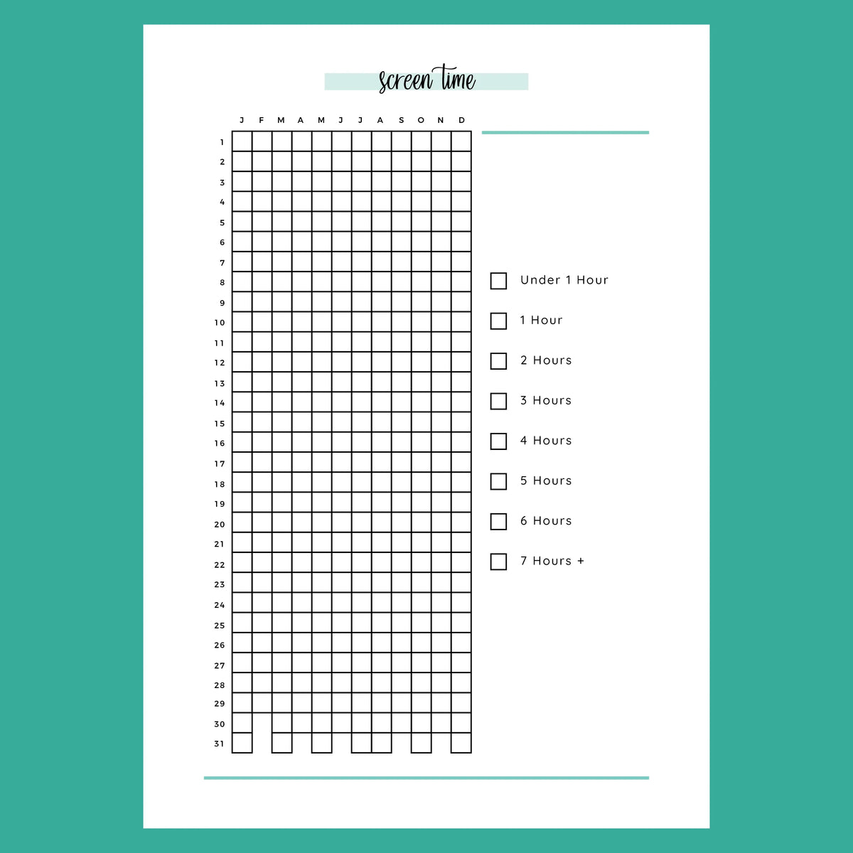 Daily Screen Time Tracking Journal A5 | Instant Download | Printable PDF Template – Plan Print Land
