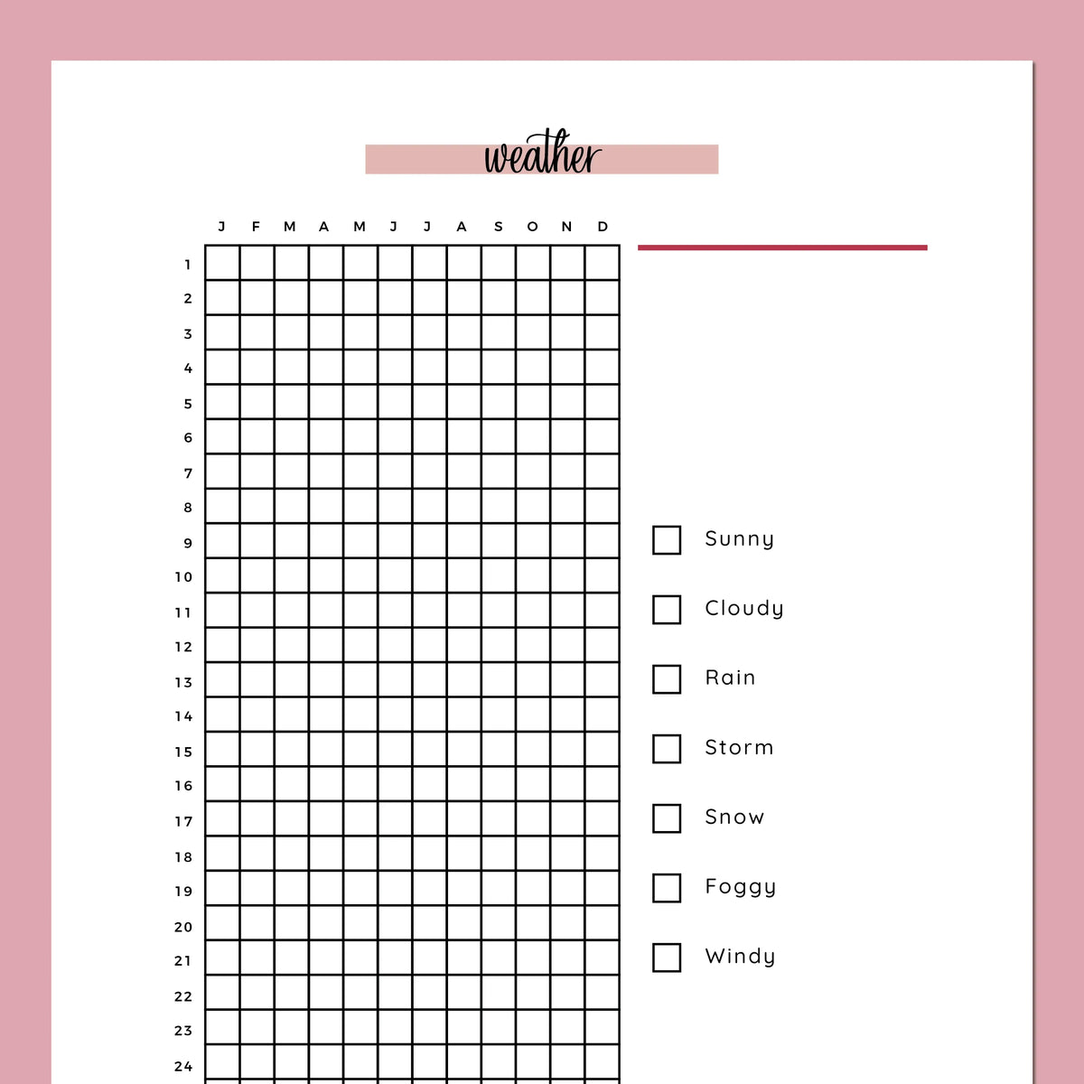 Daily Weather Tracker A5 | Instant Download Printable Template – Plan ...