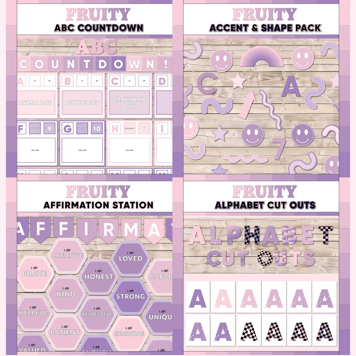 Bulletin Board Printables Pack | Purple Classroom Border and Decor Set ...