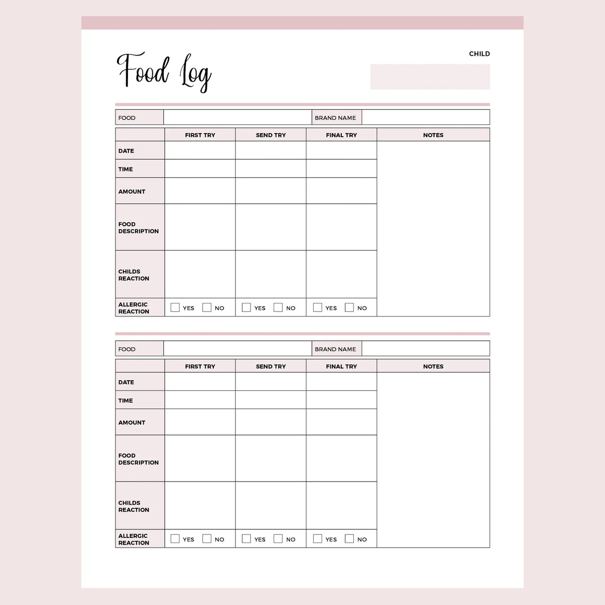 Newborn Food Tracking Log | A4 & US Letter Sizes | Instant Download ...