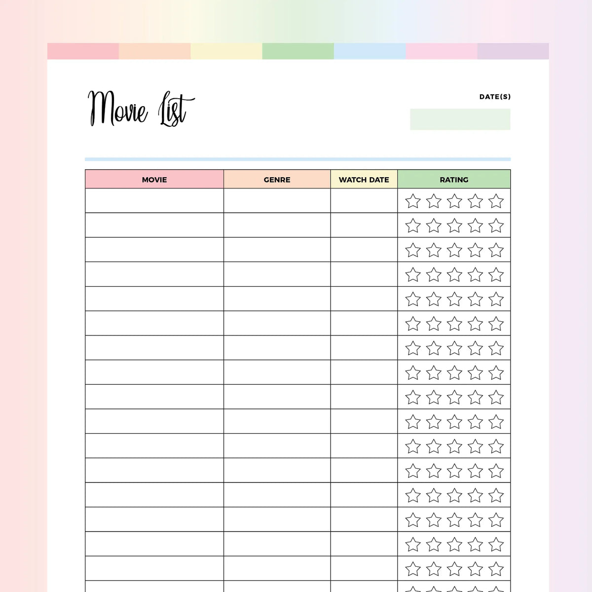 Movie Journal Pages Templates