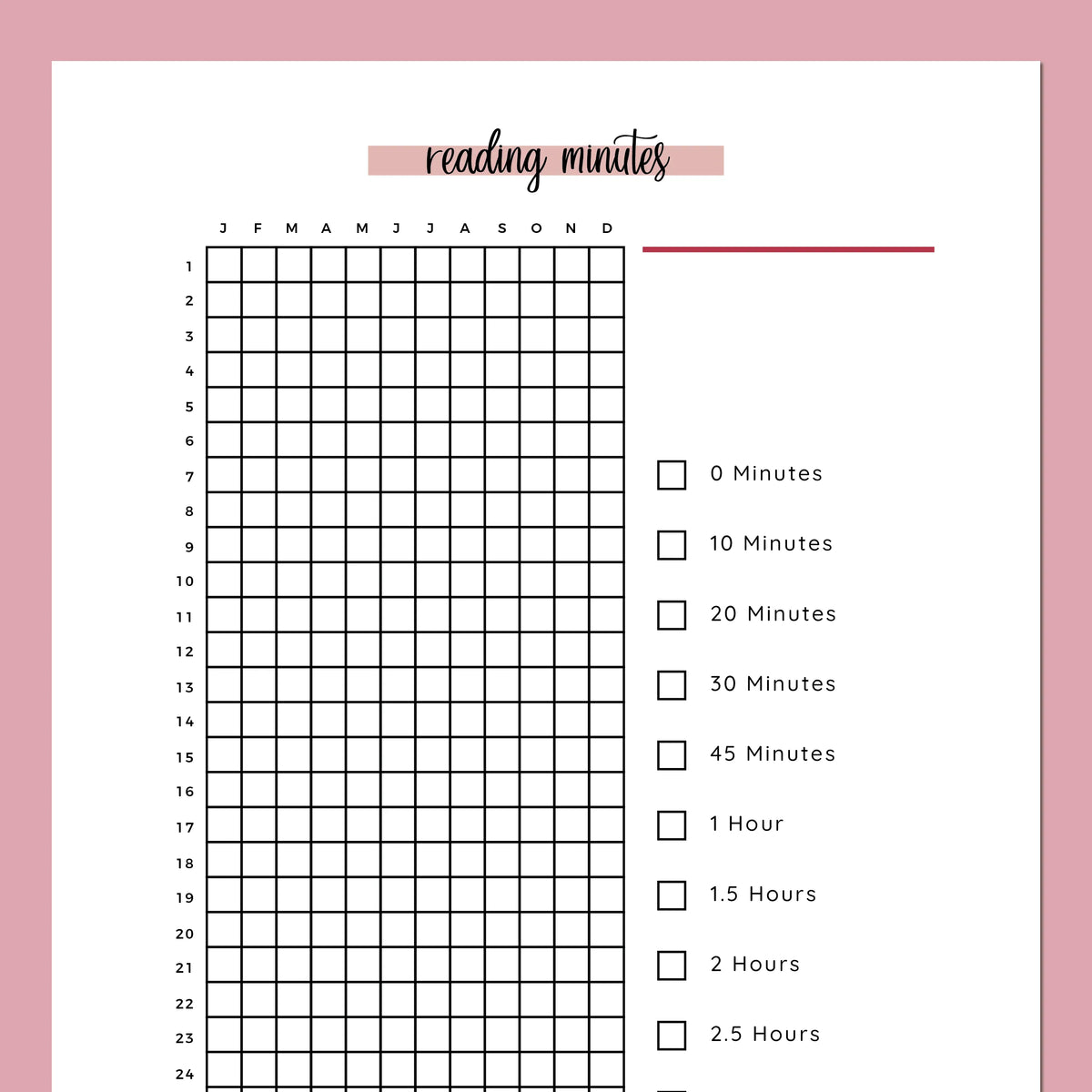 Reading Minutes Tracker Journal A5 | Instant Download Printable ...