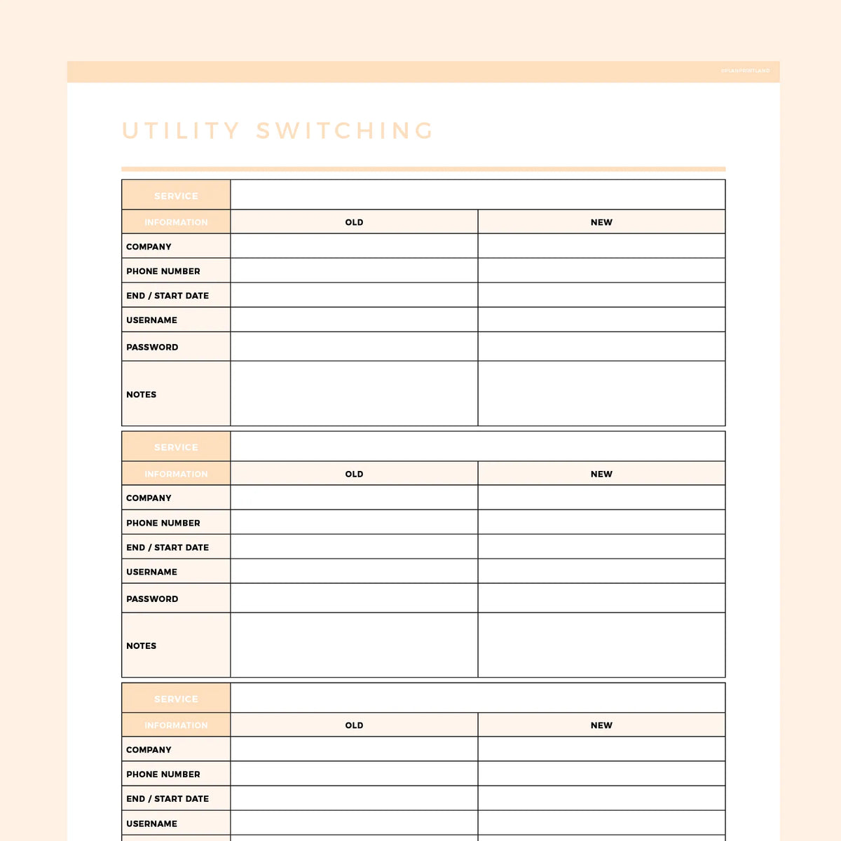 Editable Utility Switching Tracker | Instant Download Fillable PDF | A4 and US Letter – Plan ...