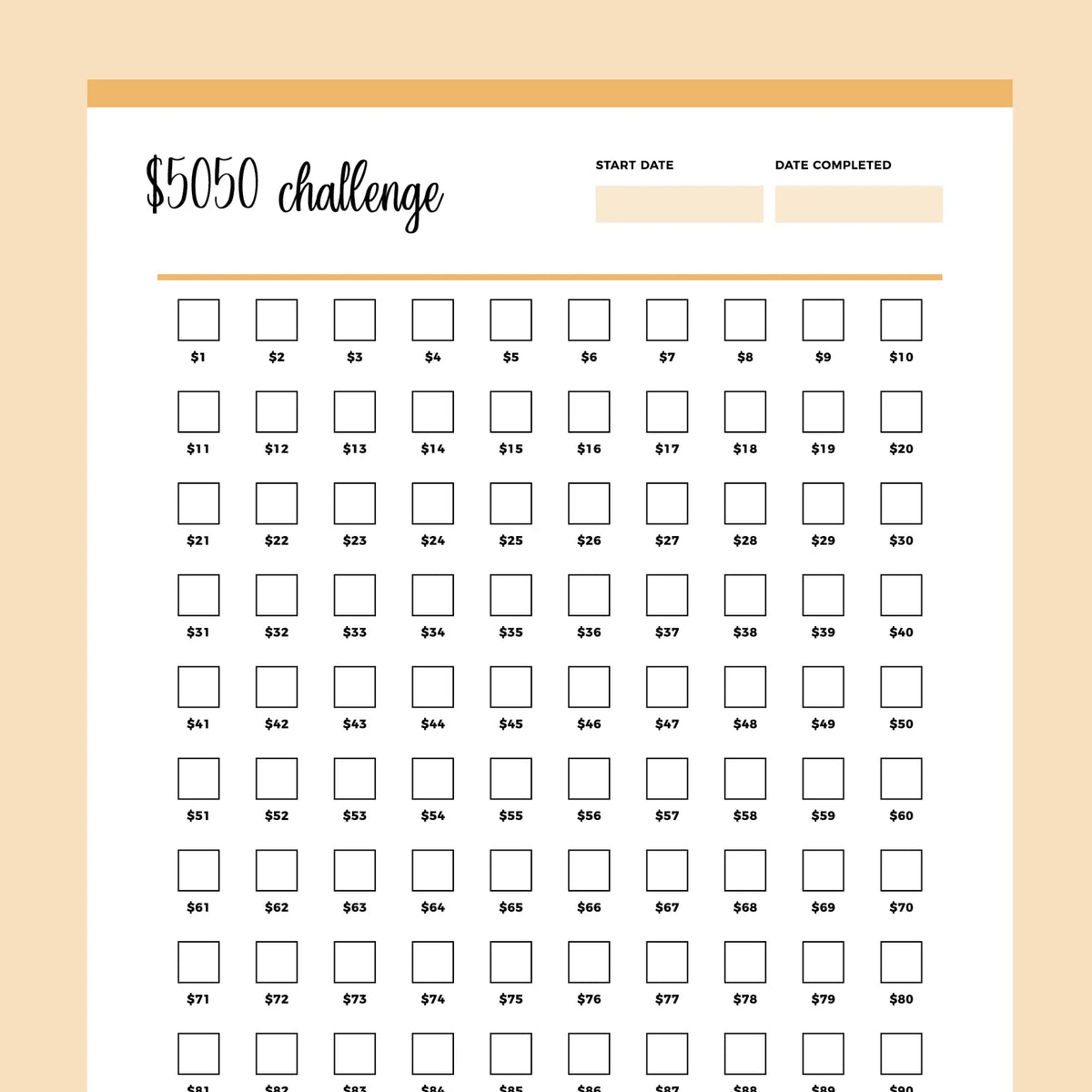 Printable 100 Envelope Savings Challenge Instant Download PDF A4 Printable 100 Envelope Savings Challenge Instant Download PDF A4