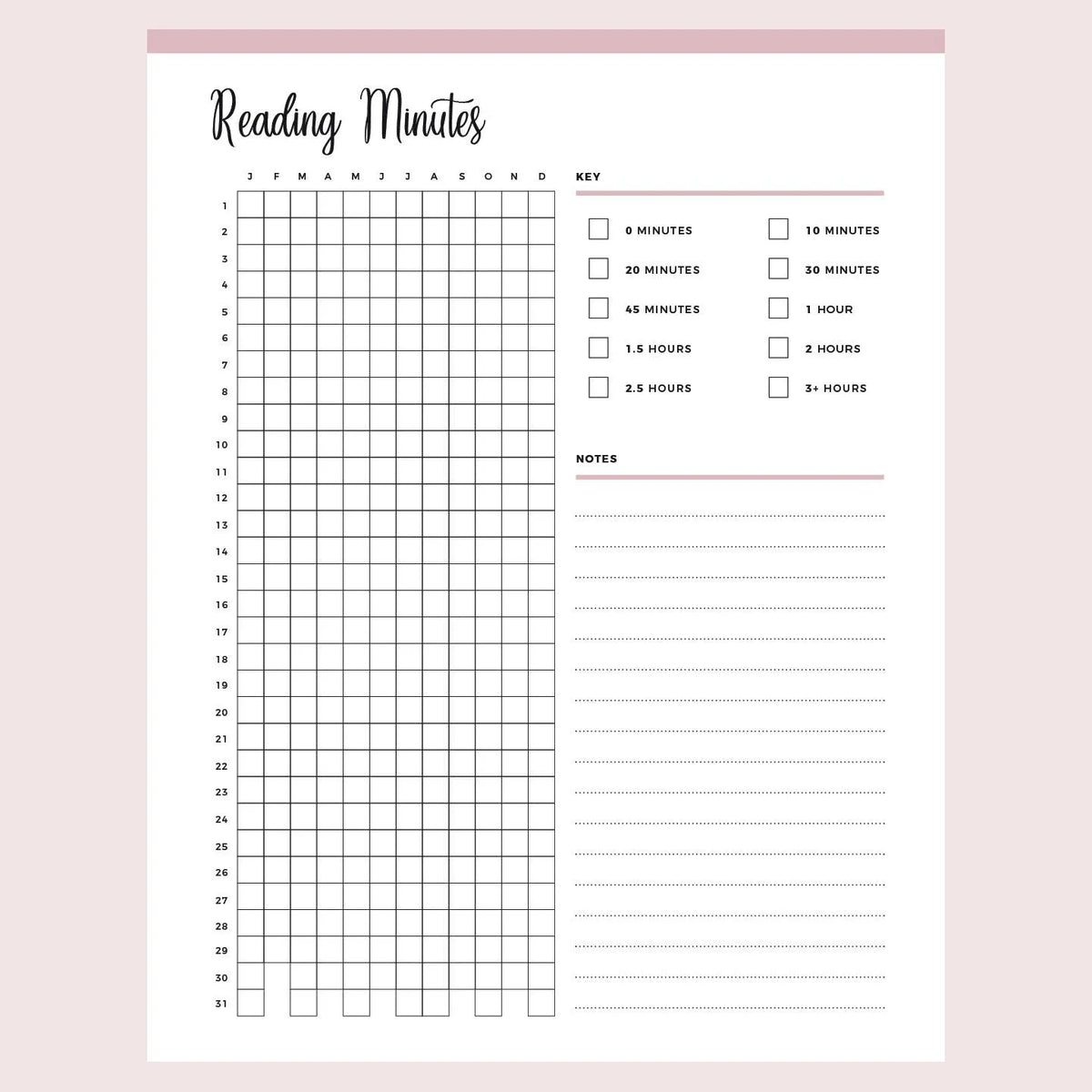 Printable Book Reading Minutes Tracker | Instant Download PDF – Plan ...