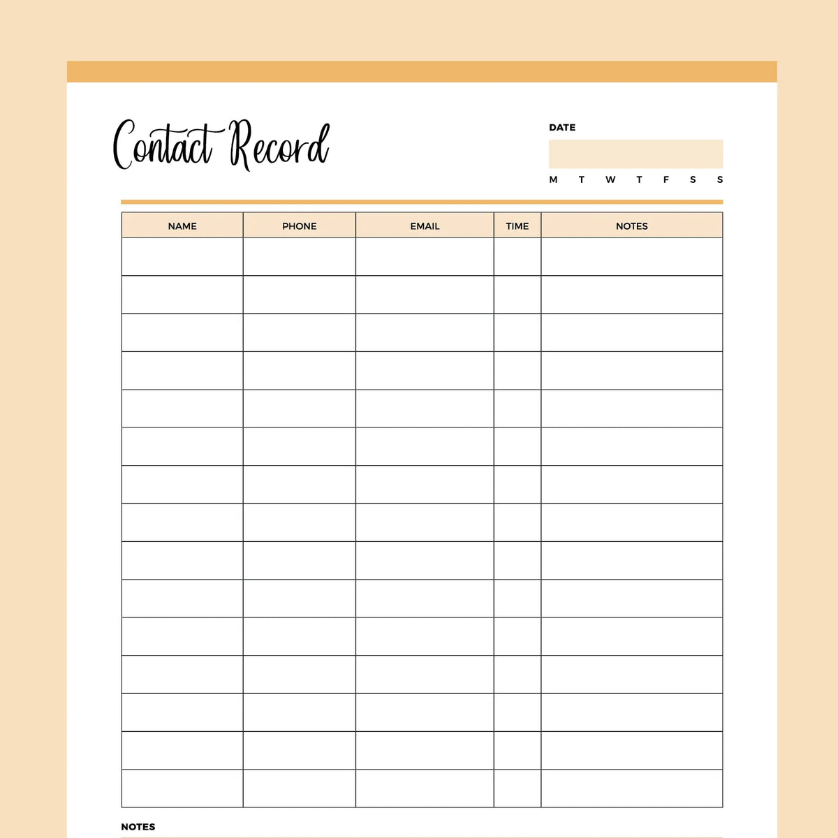 Printable Contact Record | Instant download PDF | A4 & US Letter – Plan ...