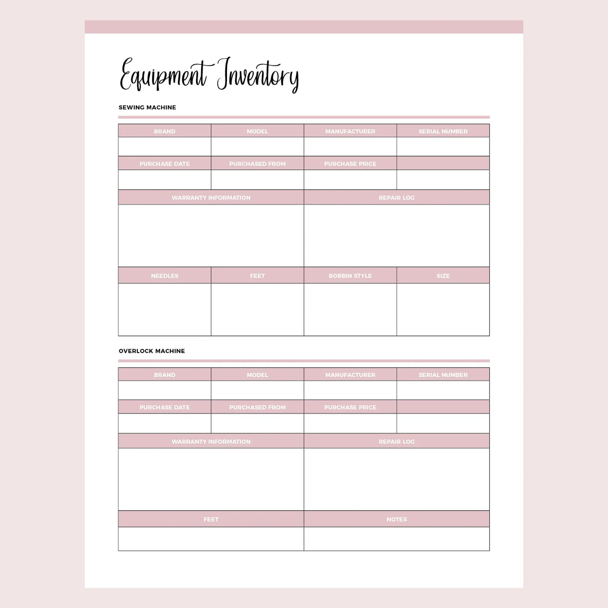 Printable Crafting Equipment Inventory | Instant download PDF | – Plan Print Land