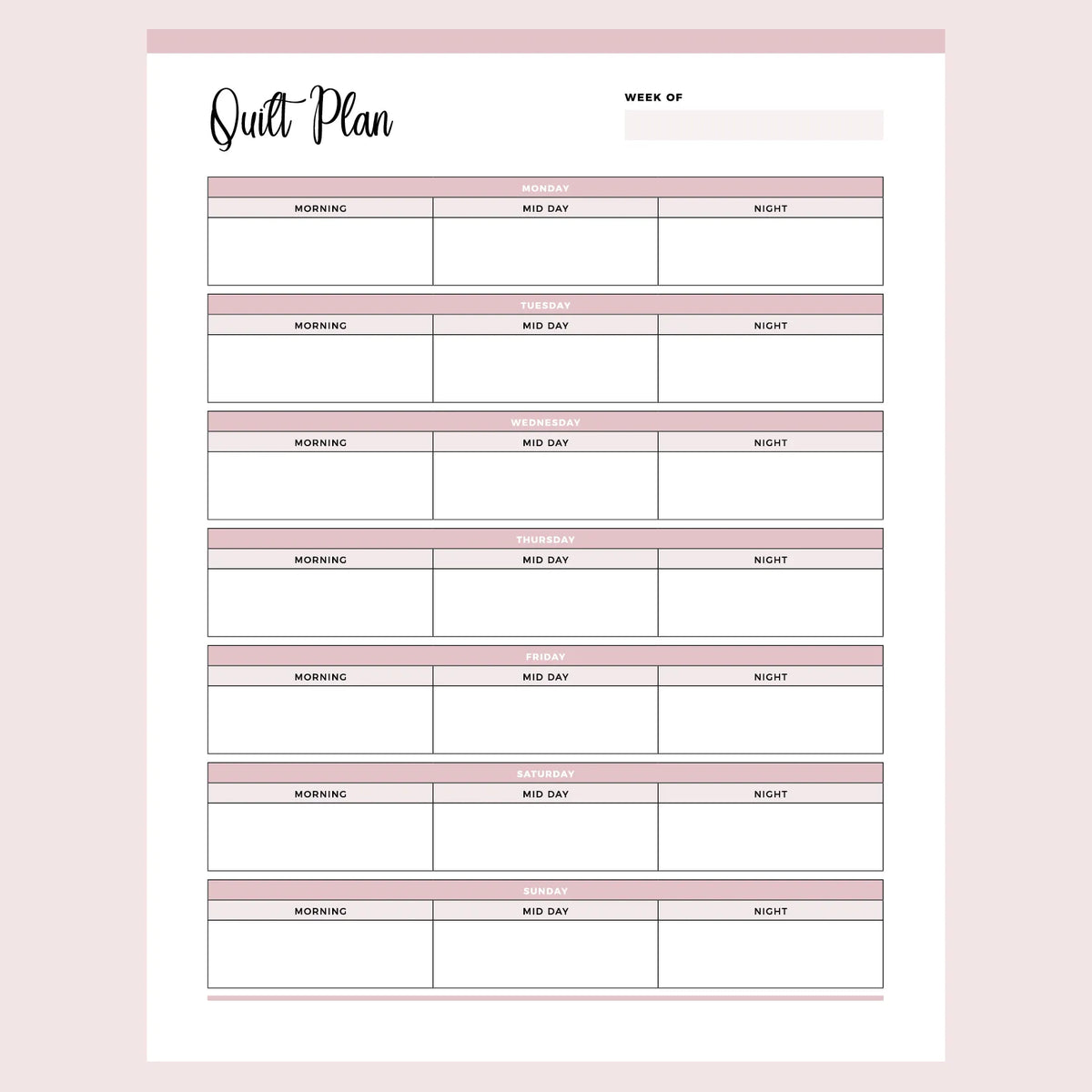 Printable Daily Quilt Planner | Instant Download PDF | A4 & US Letter – Plan Print Land
