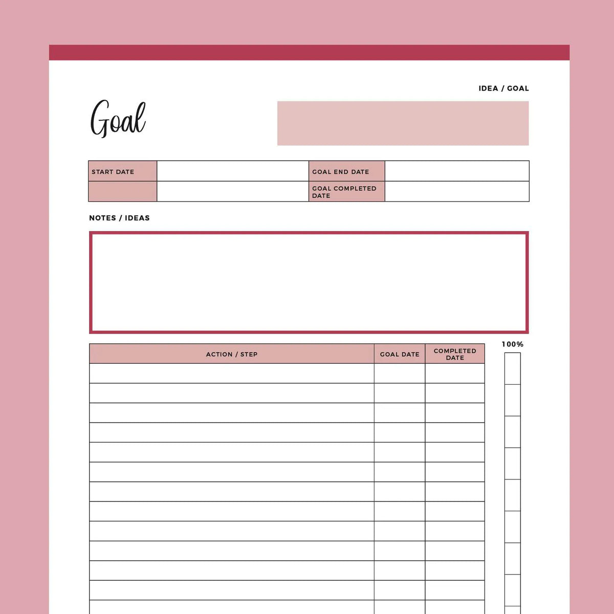 Printable Detailed Goal Tracking Sheet – Plan Print Land