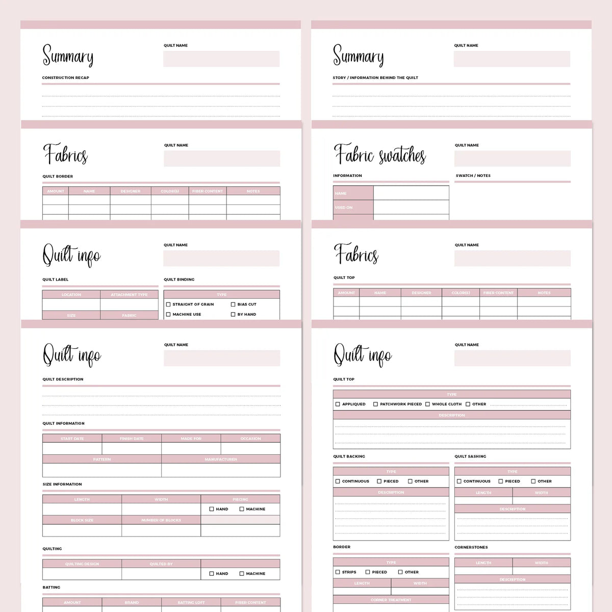 Printable Detailed Quilt Summary | Download PDF | A4 & US Letter – Plan ...