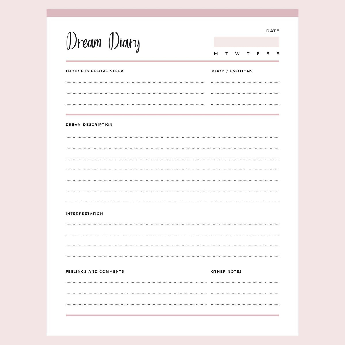 Printable Dream Journal – Plan Print Land