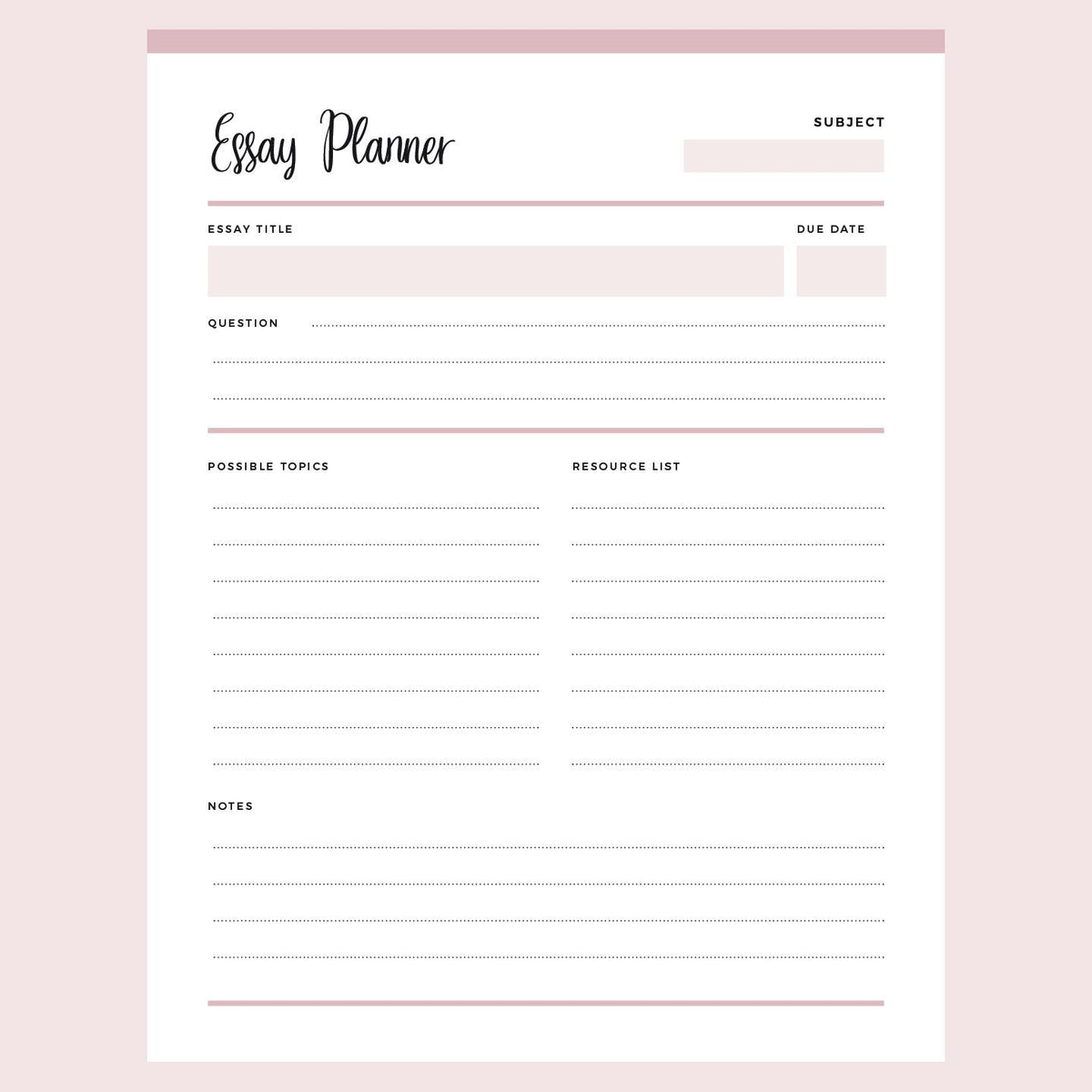 Printable Essay Planner | Instant Download PDF | A4 & US Letter – Plan ...