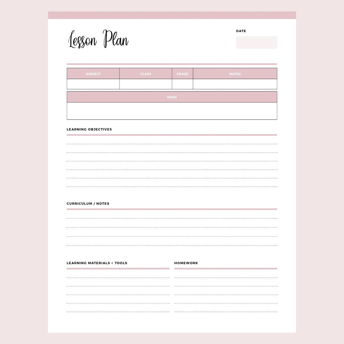Printable Homeschool Lesson Planner | Instant download PDF | A4 & US Letter – Plan Print Land