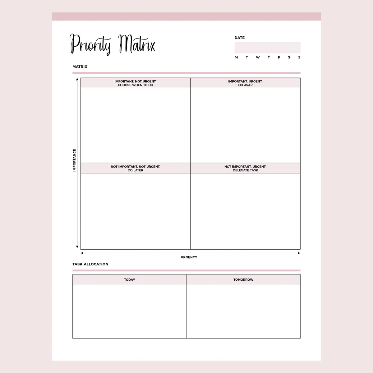 Printable Priority Matrix Template Instant Download Pdf A4 And Us