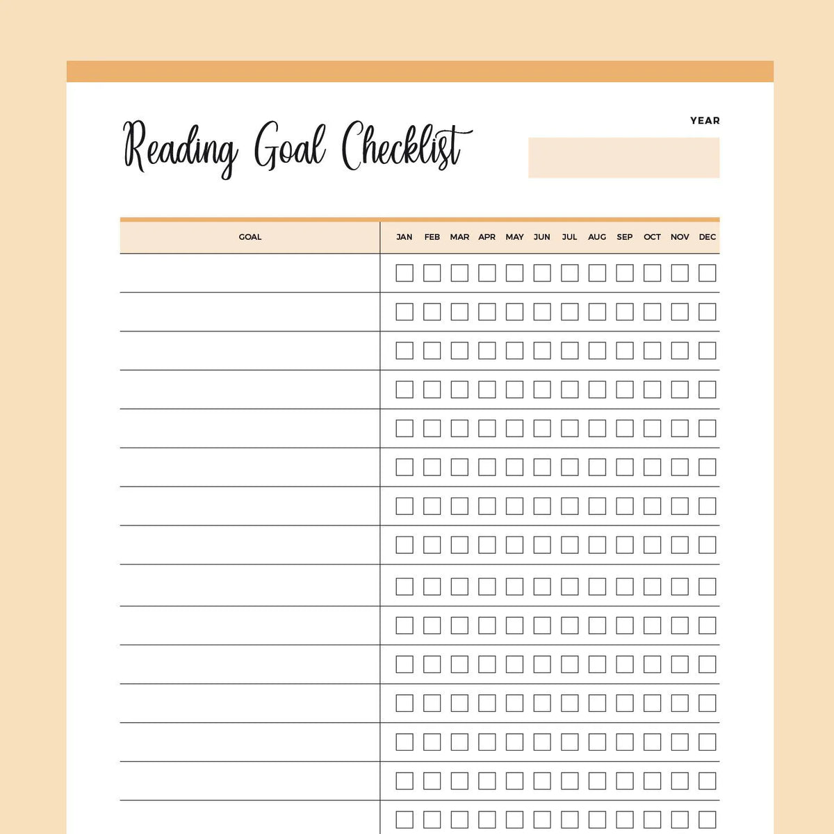 Printable Reading Goal Checklist | Instant Download PDF | A4 & Letter ...