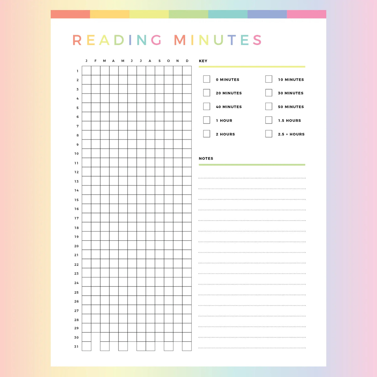 Printable Reading Minutes Tracker For Children | Instant Download PDF ...