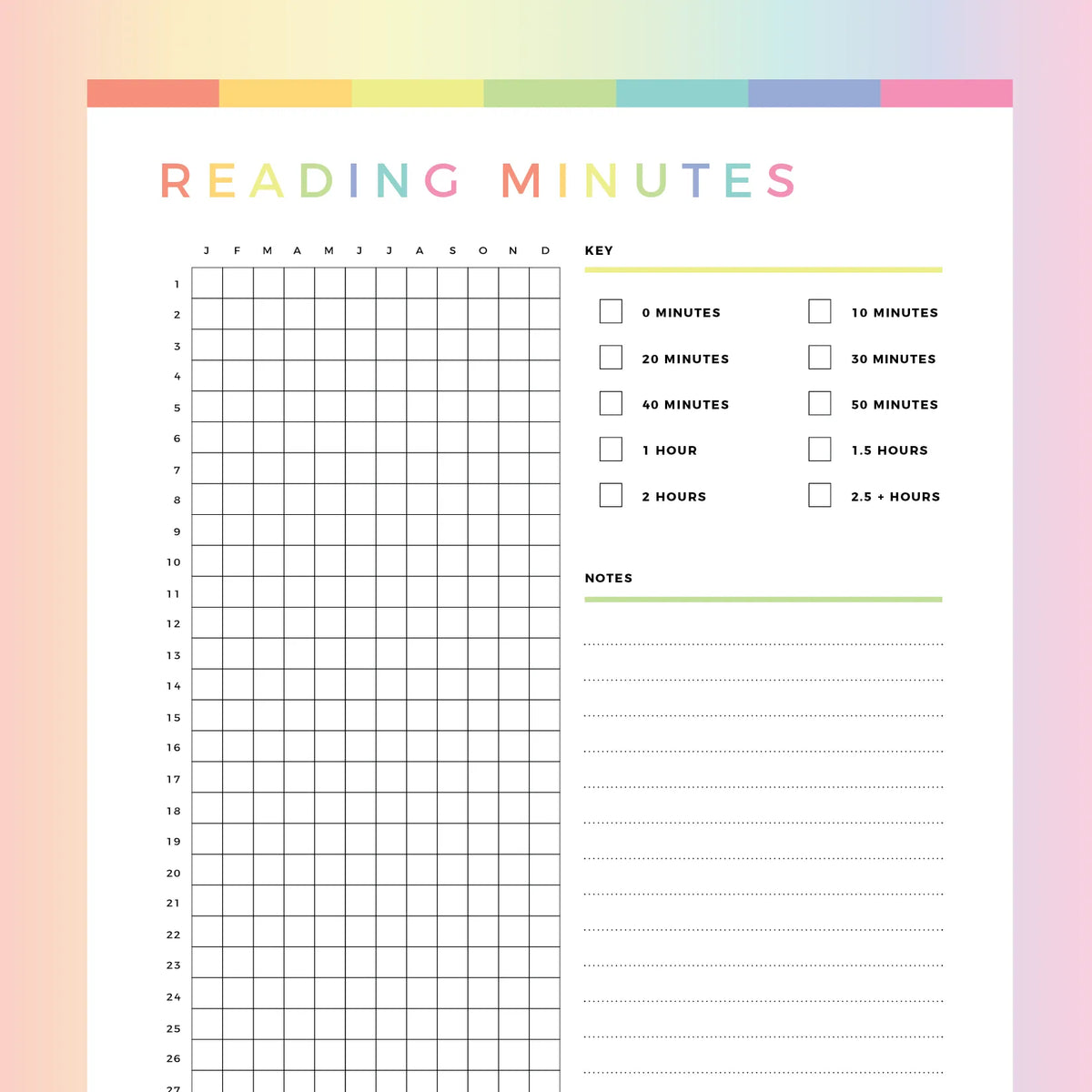 Printable Reading Minutes Tracker For Children | Instant Download PDF ...