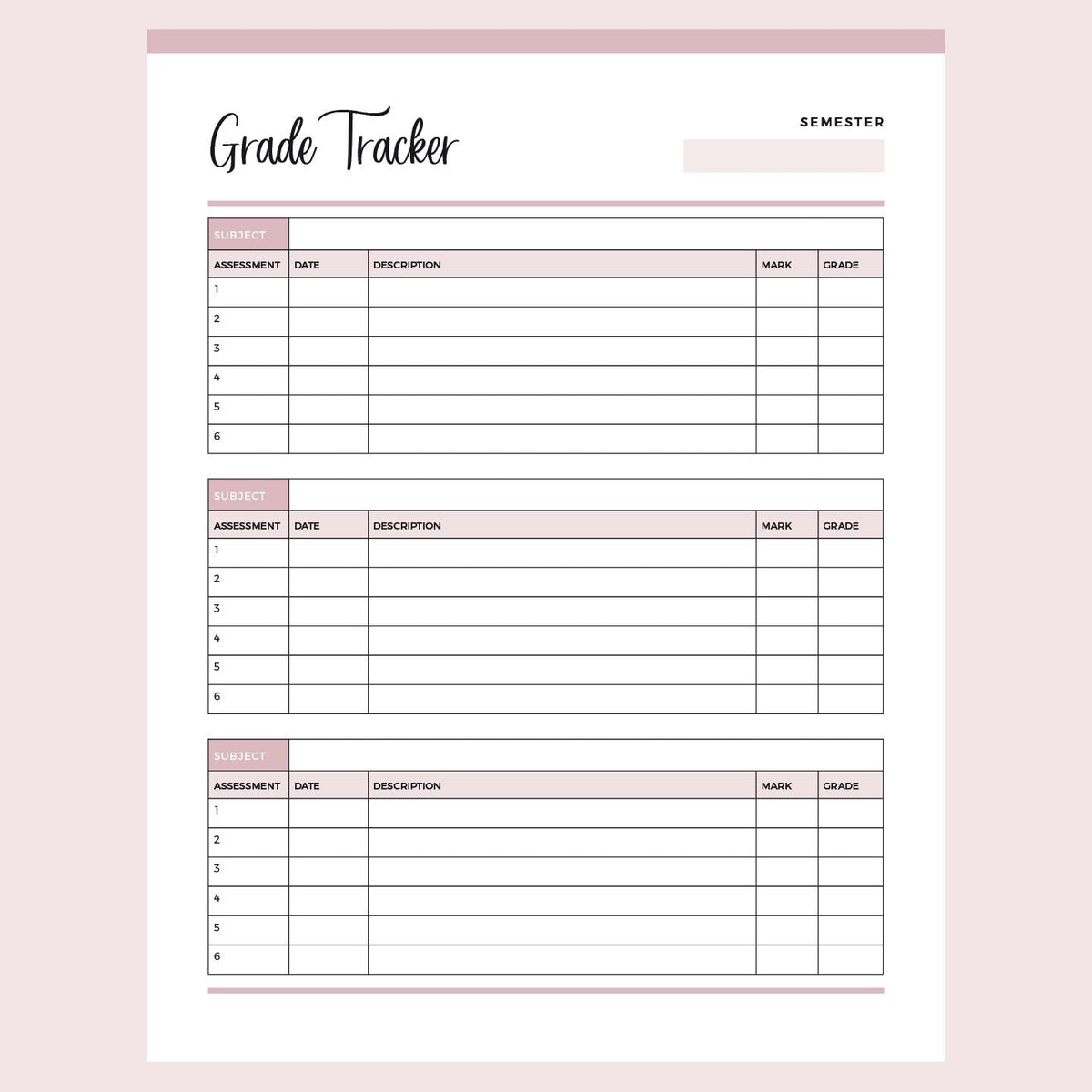 Printable Student Grade Tracker | Instant Download PDF – Plan Print Land