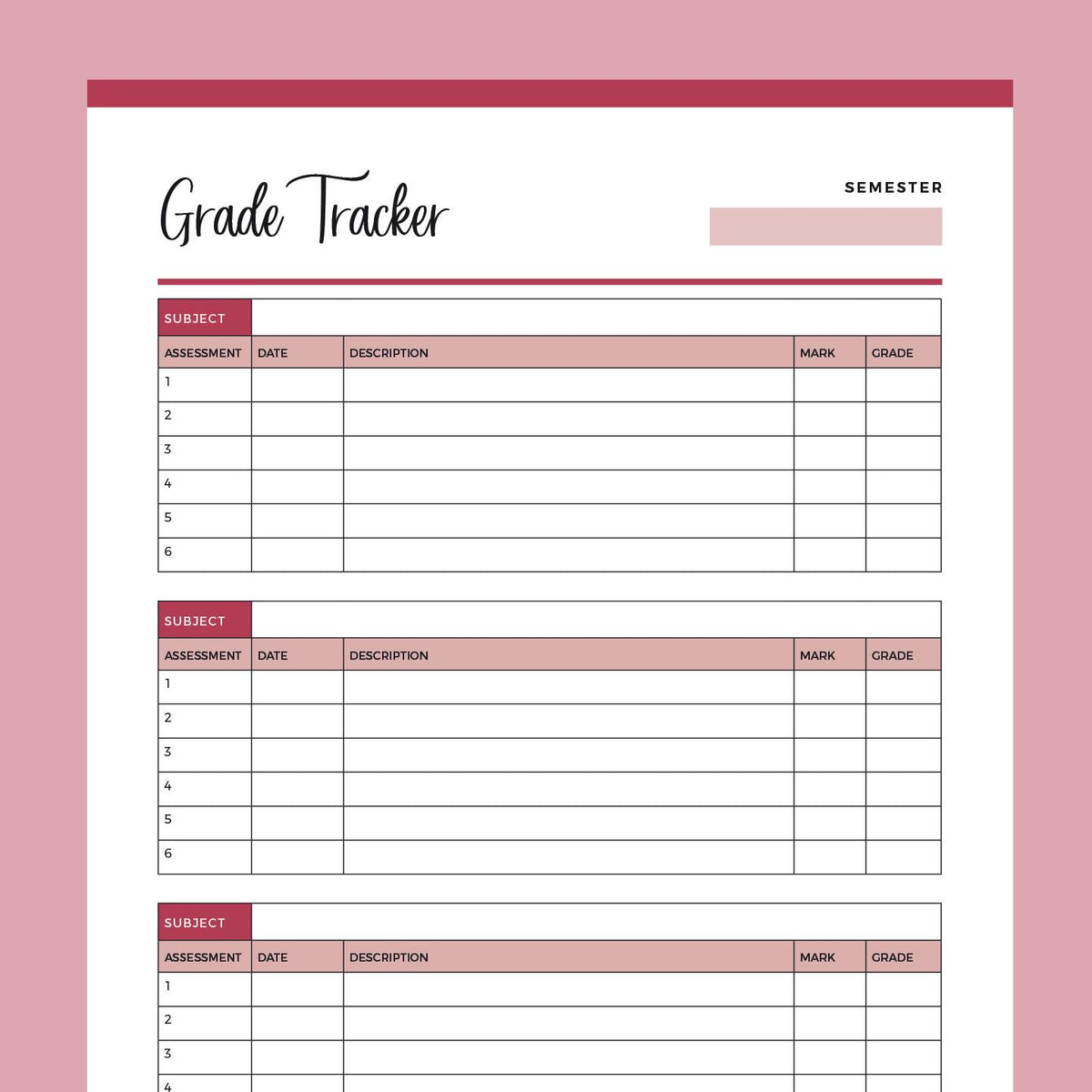 Printable Student Grade Tracker | Instant Download PDF – Plan Print Land