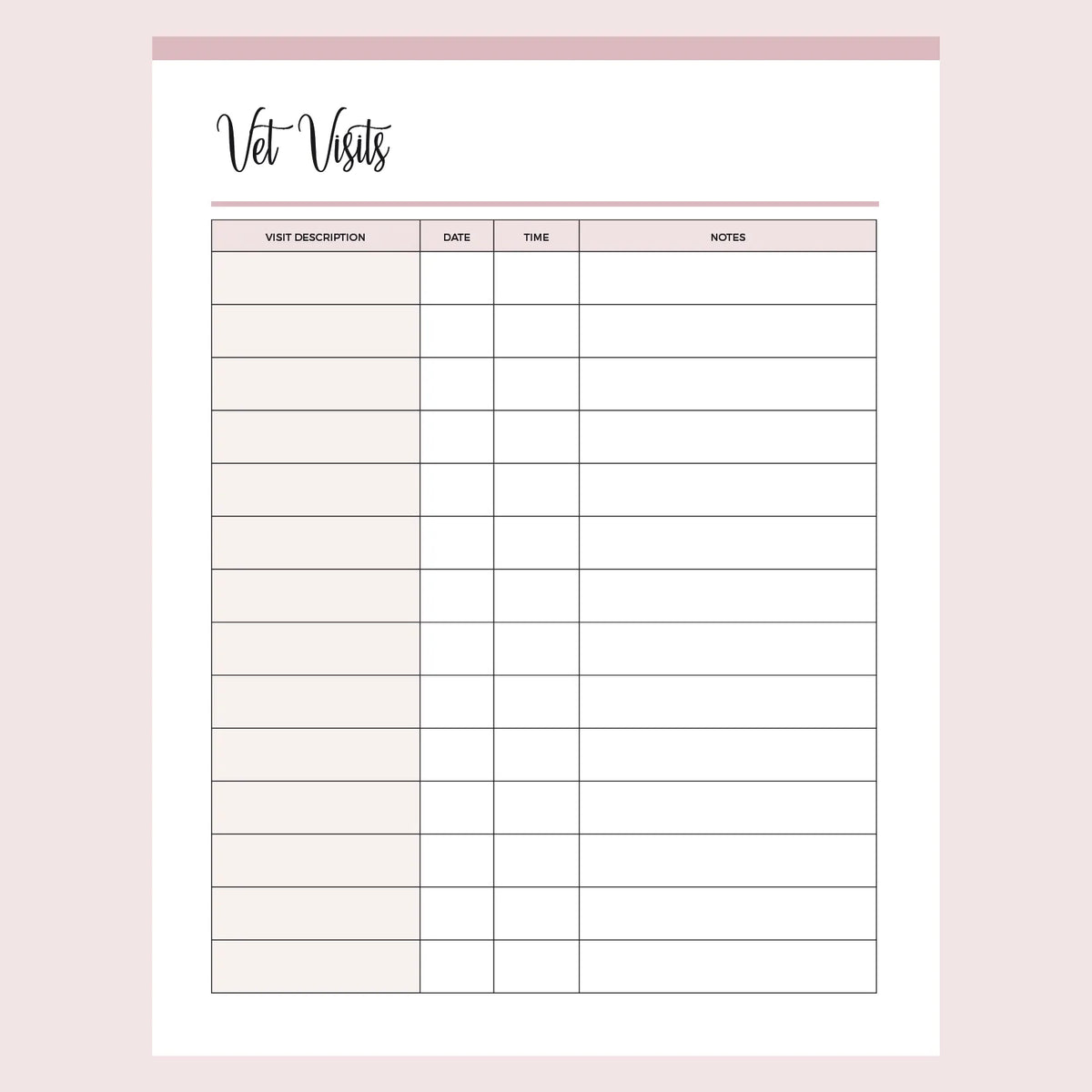 Printable Vet Visits Tracker | Instant Download PDF | A4 and US Letter ...