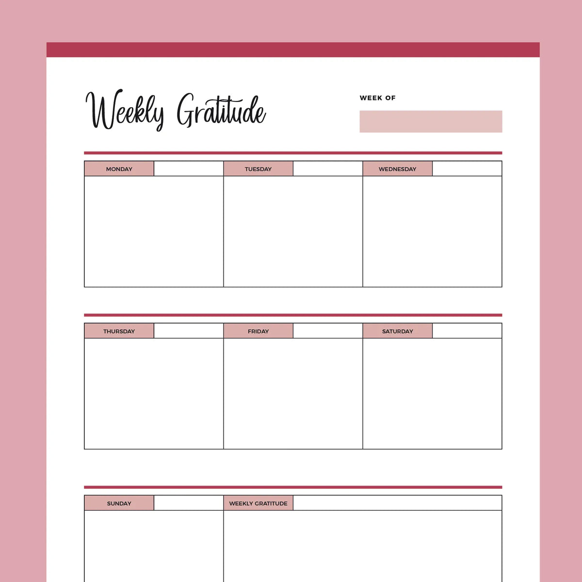 Printable Weekly Gratitude Journal – Plan Print Land