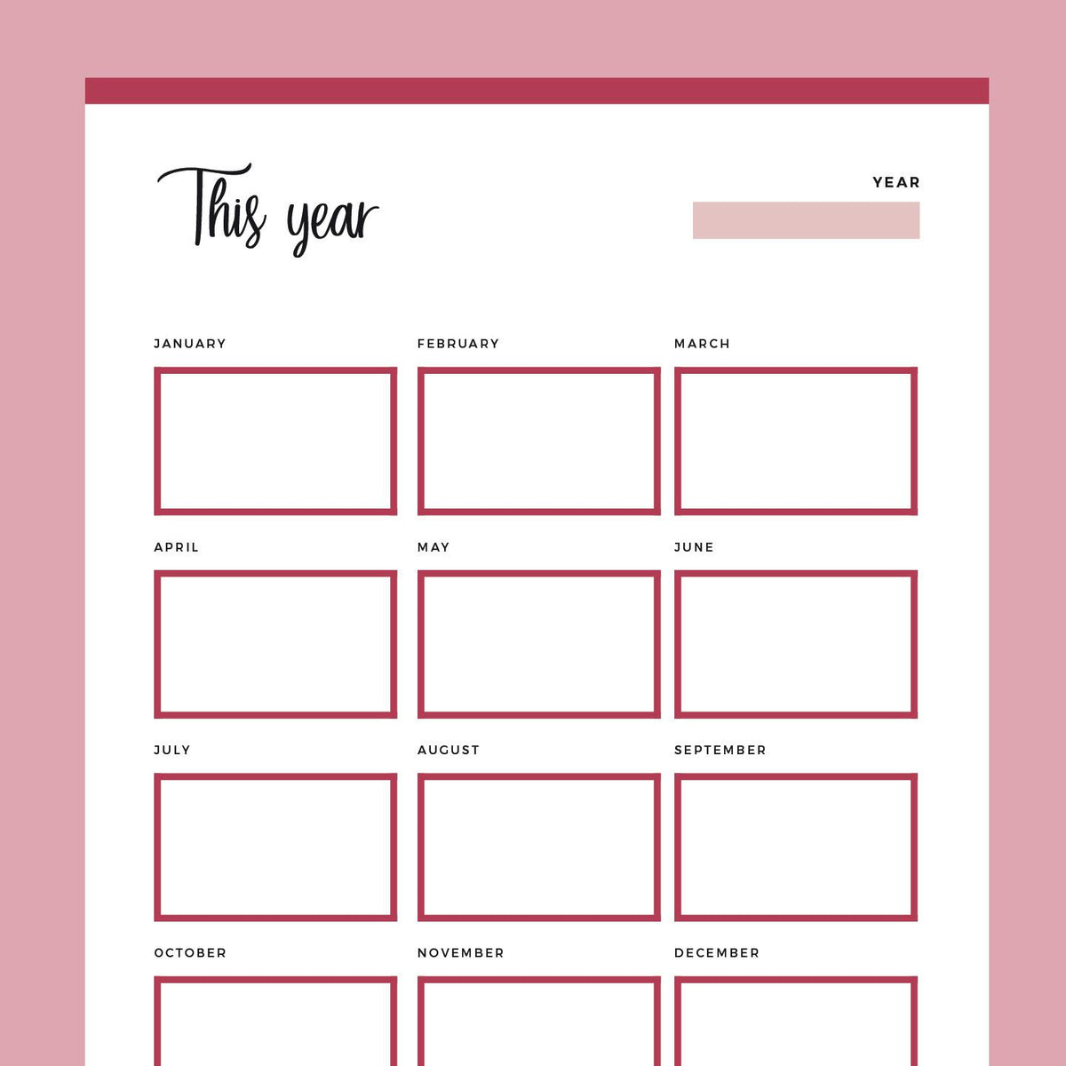 Printable Year At A Glance Page – Plan Print Land
