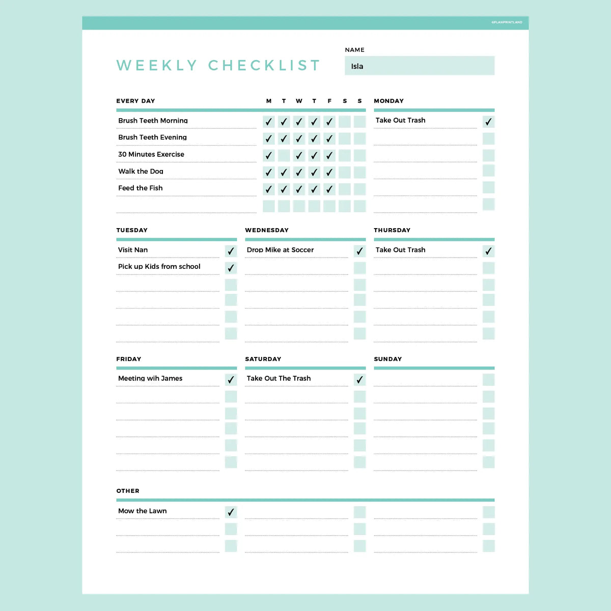 Weekly Checklist Editable | Instant Download Fillable PDF | A4 and US ...