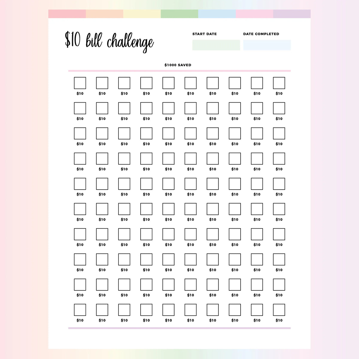 10 Dollar Challenge PDF | A4 & US Letter Sizes | Instant Download ...