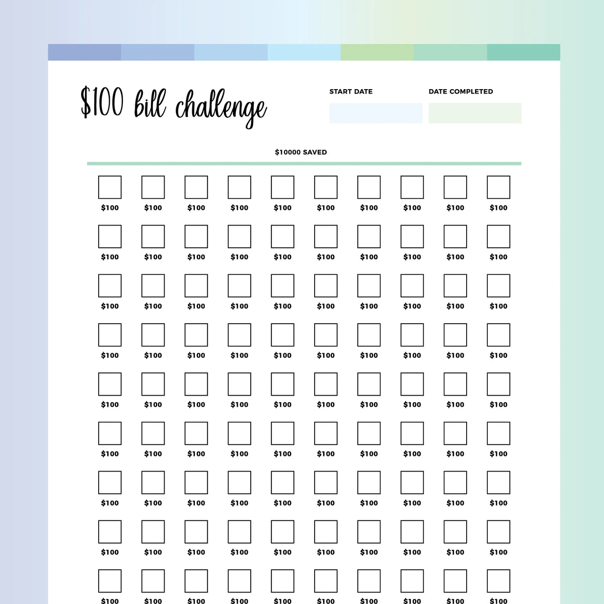 100 Dollar Challenge PDF | A4 & US Letter Sizes | Instant Download ...