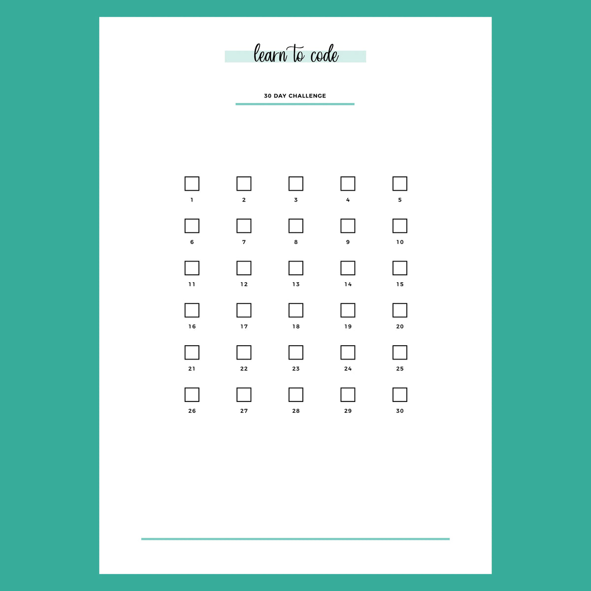 30 Day Learn To Code Challenge A5 | Printable PDF Template – Plan Print ...