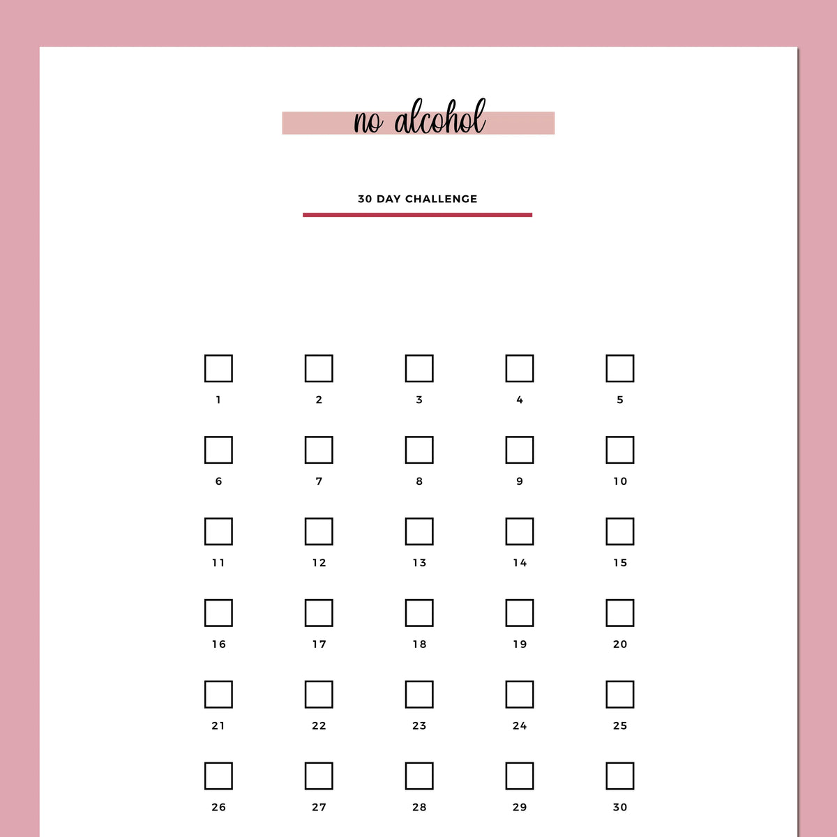 30 Day No Alcohol Challenge A5 | Printable PDF Template – Plan Print Land