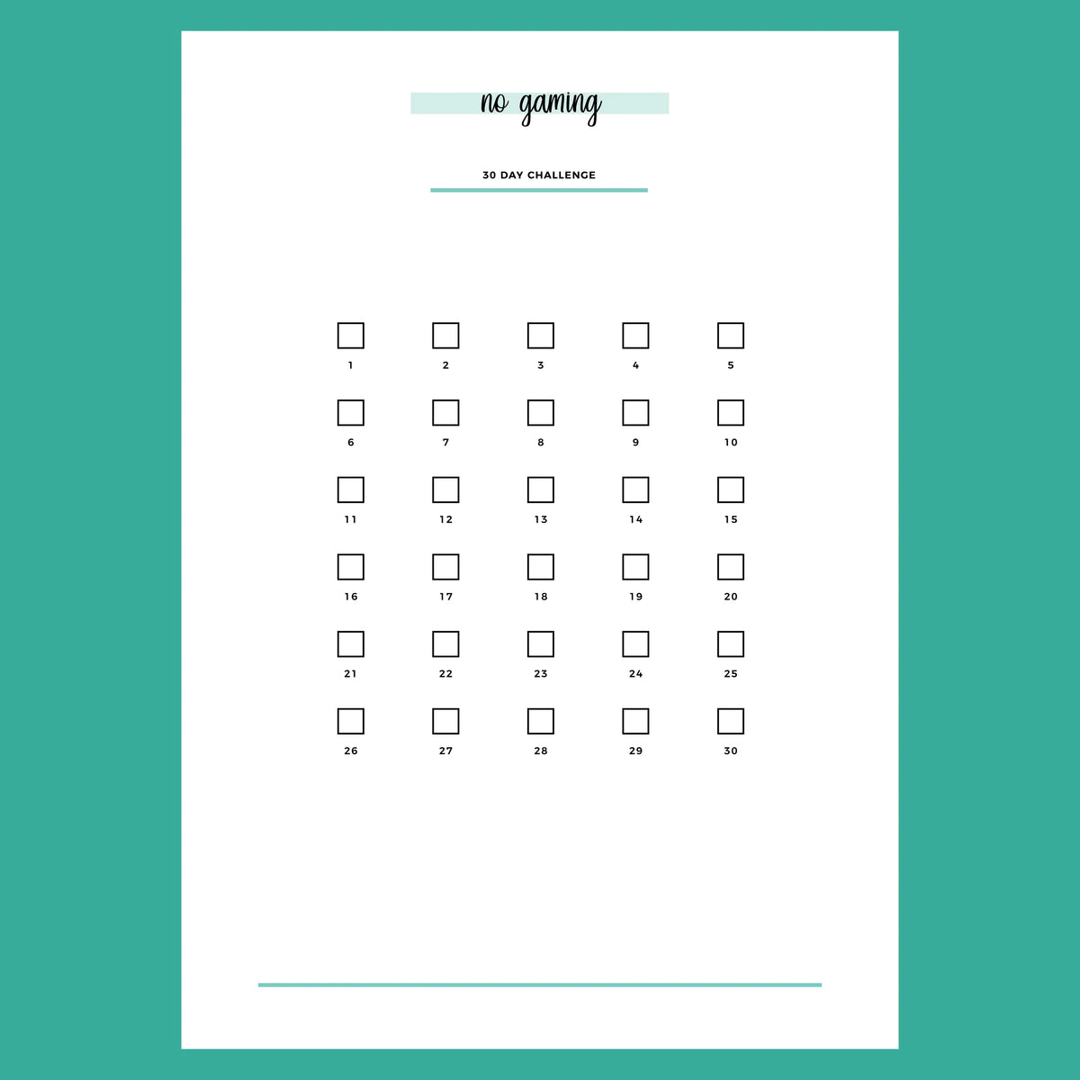 30 Day No Gaming Challenge A5 | Printable PDF Template – Plan Print Land