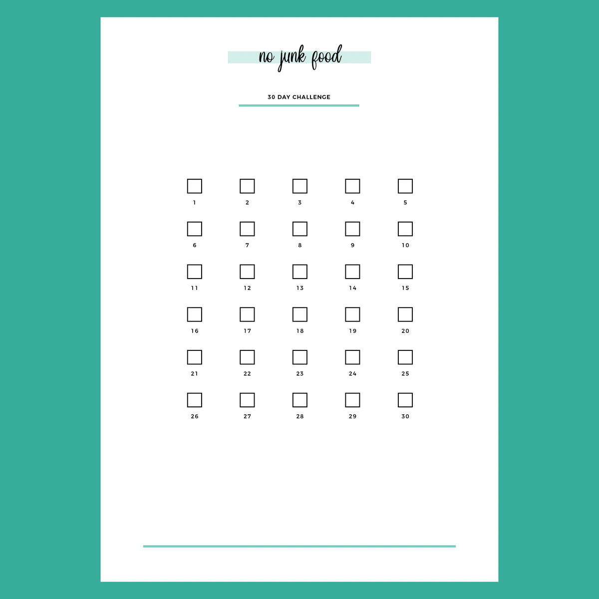 30 Day No Junk Food Challenge A5 | Printable PDF Template – Plan Print Land