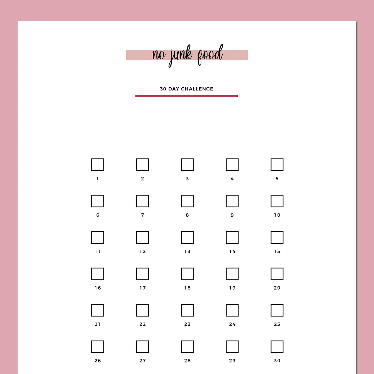 30 Day No Junk Food Challenge A5 | Printable PDF Template – Plan Print Land
