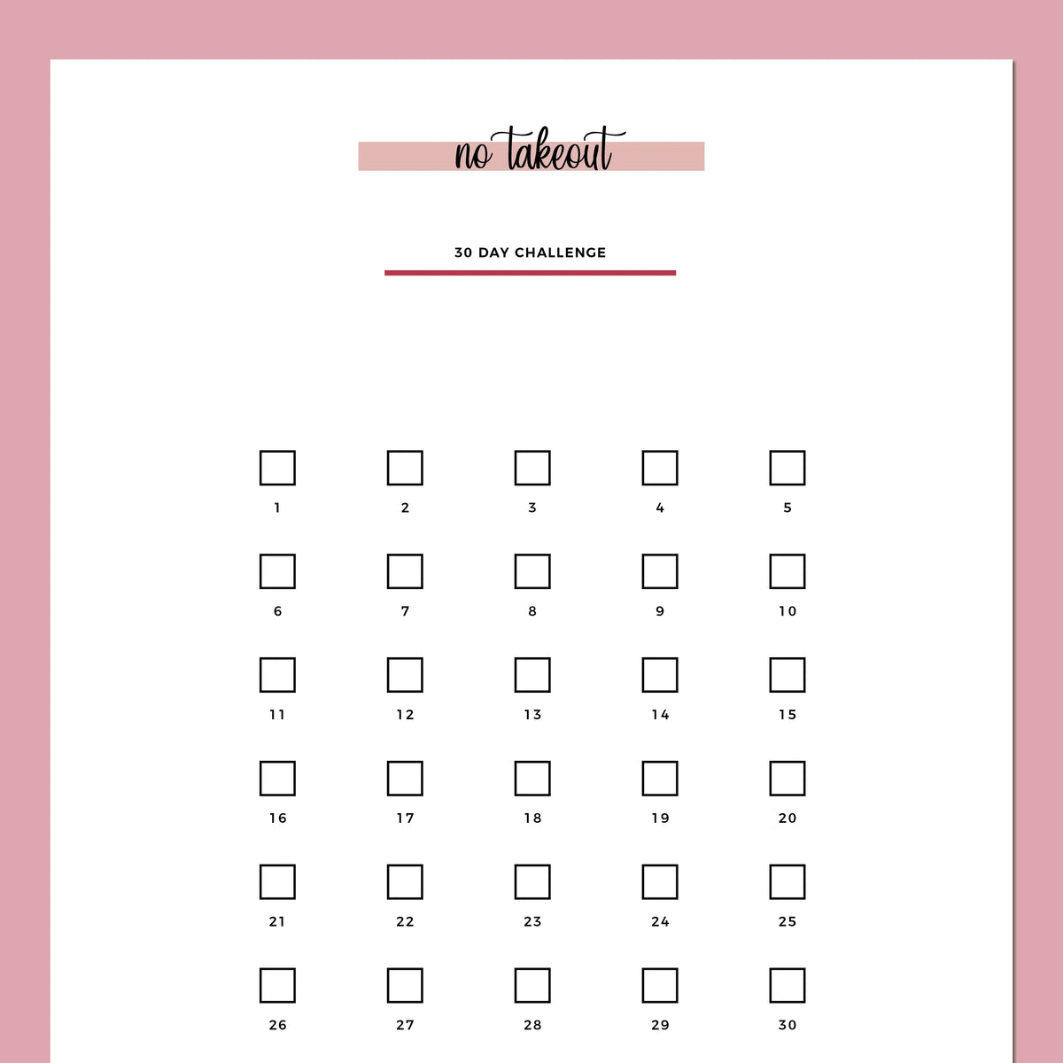 30 Day No Takeout Challenge A5 | Printable PDF Template – Plan Print Land