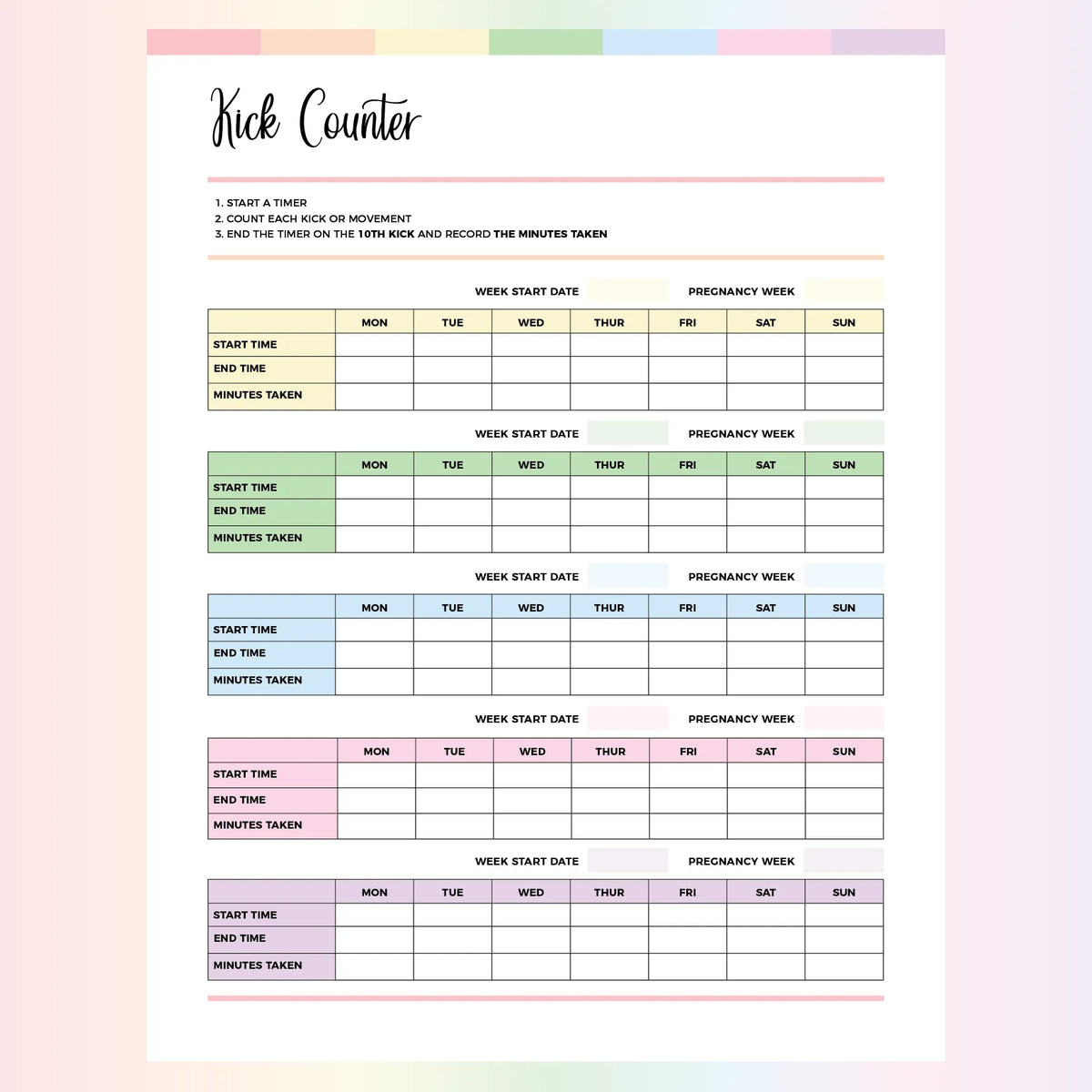 Baby Kick Counter Chart | A4 & US Letter Sizes | Instant Download ...