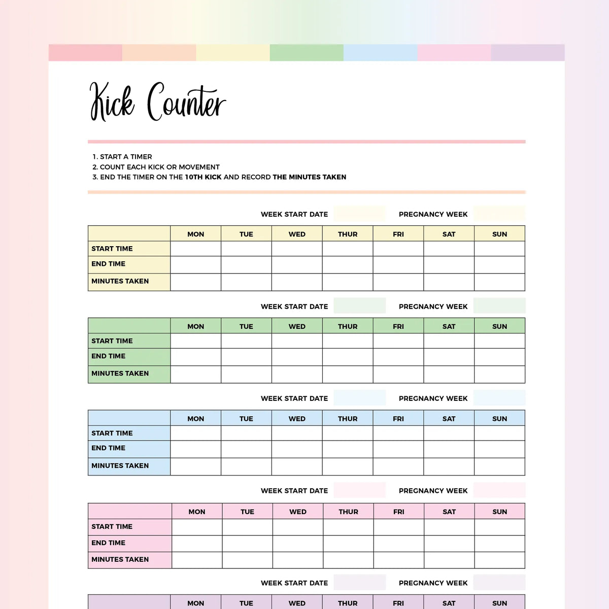 Baby Kick Counter Chart | A4 & US Letter Sizes | Instant Download ...