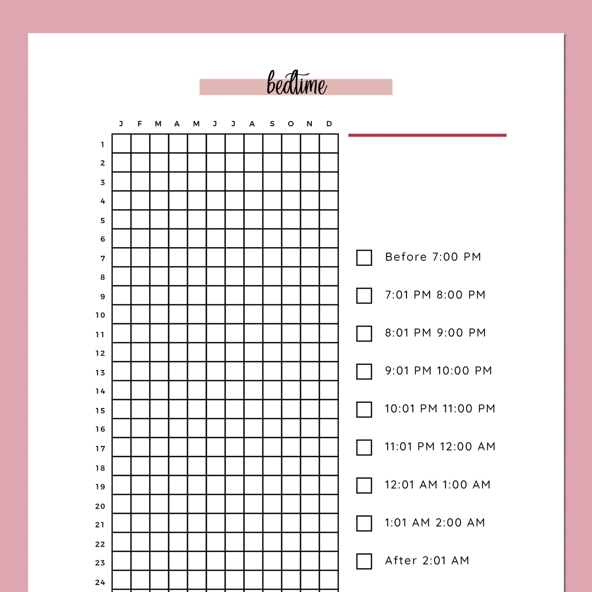 Bed Time Tracking Journal A5 | Instant Download | Printable Template ...