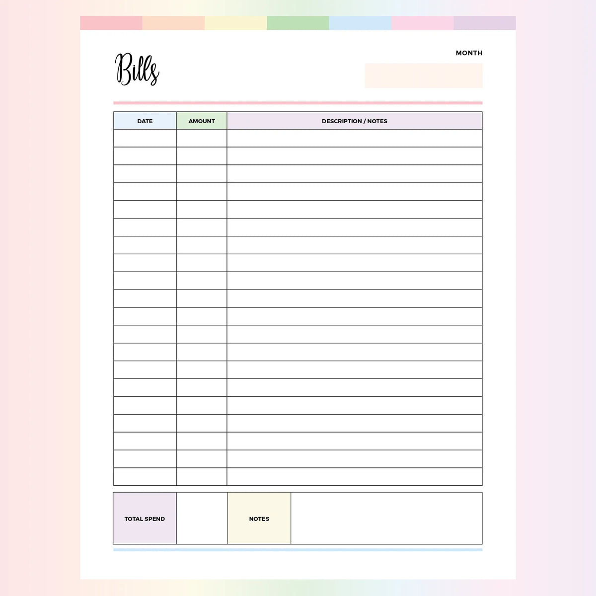 Bill Payment Tracker Printable | Instant Download PDF | A4 and US ...