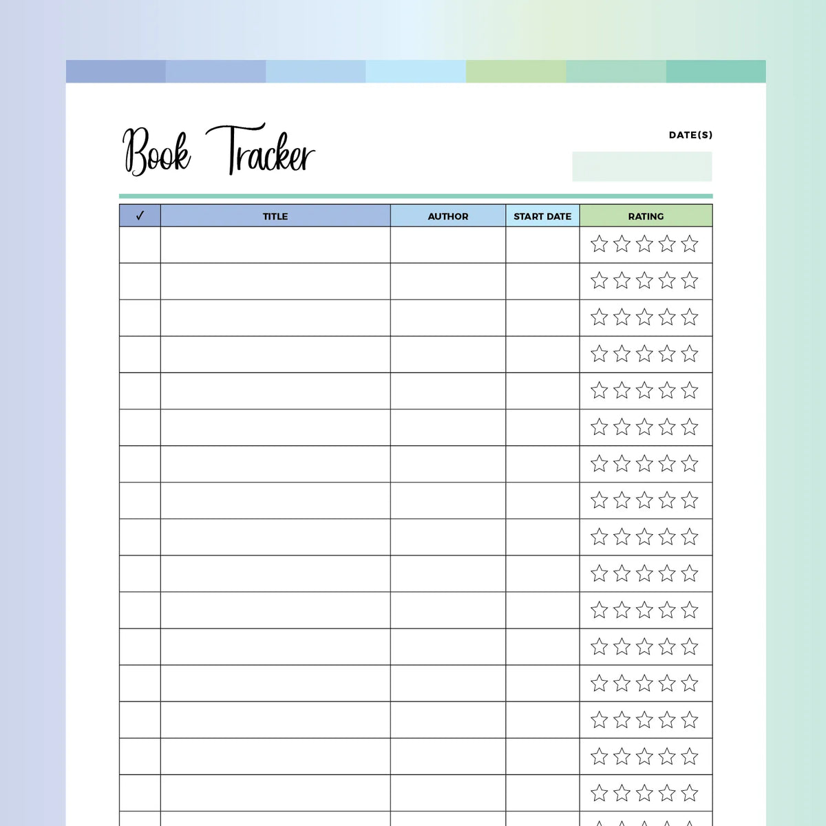 Book Reading List PDF | A4 & US Letter Sizes | Instant Download ...