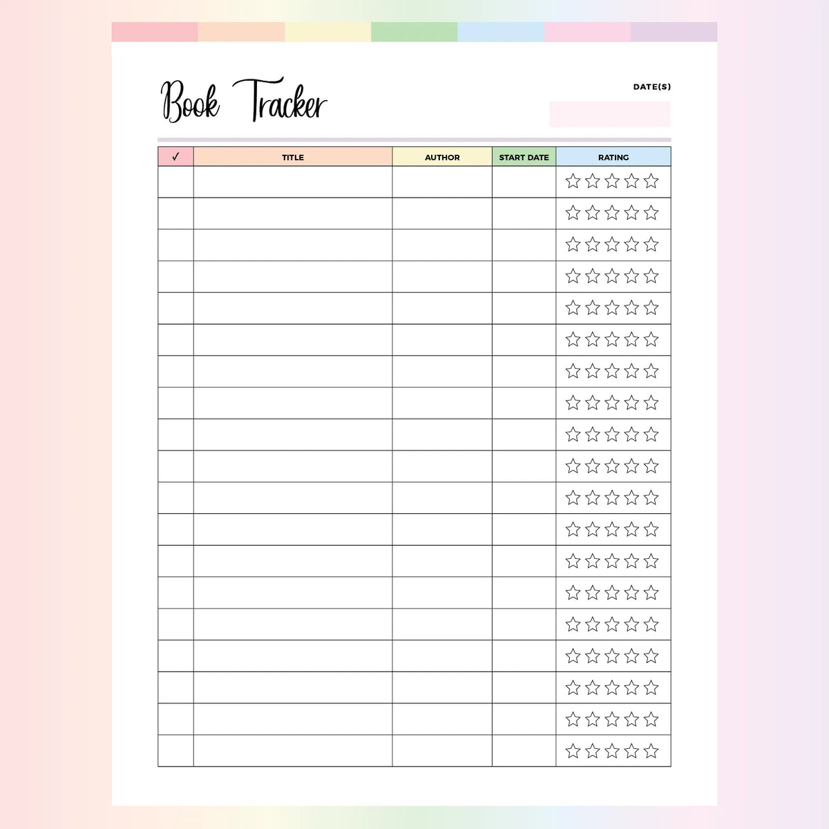 Book Reading List PDF | A4 & US Letter Sizes | Instant Download ...