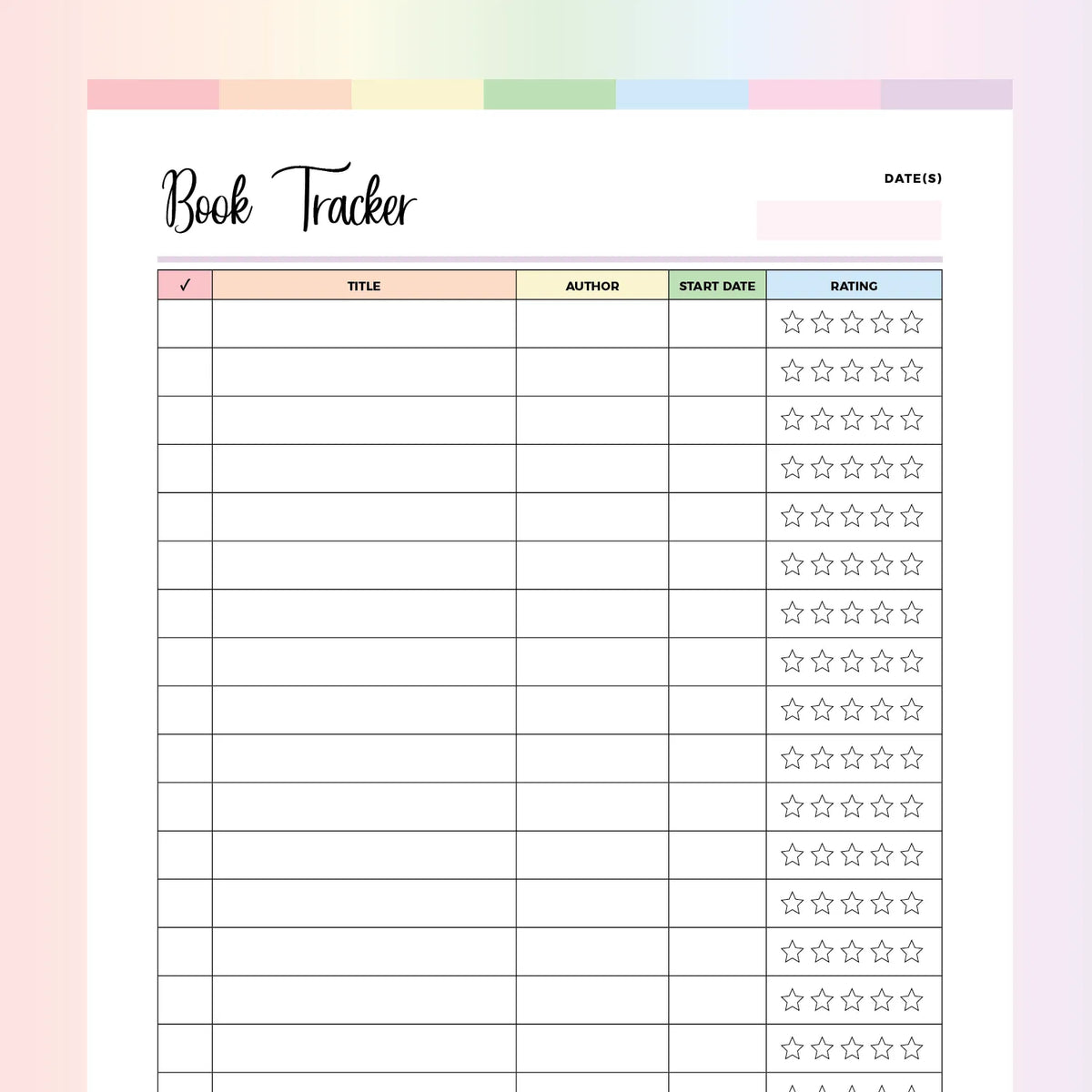 Book Reading List PDF | A4 & US Letter Sizes | Instant Download ...