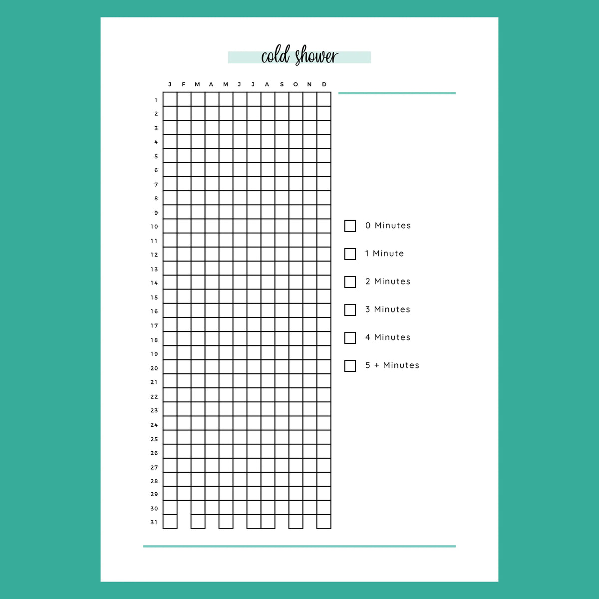 Cold Shower Tracker A5 | Instant Download | Printable PDF Template ...