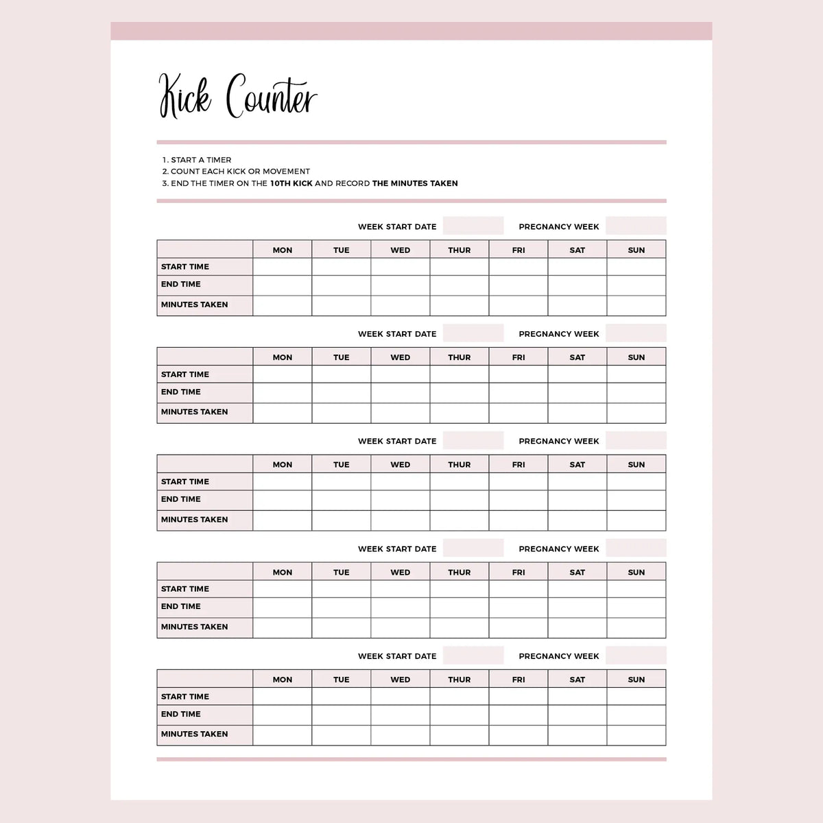 Daily Fetal Movement Chart | A4 & US Letter Sizes | Instant Download ...