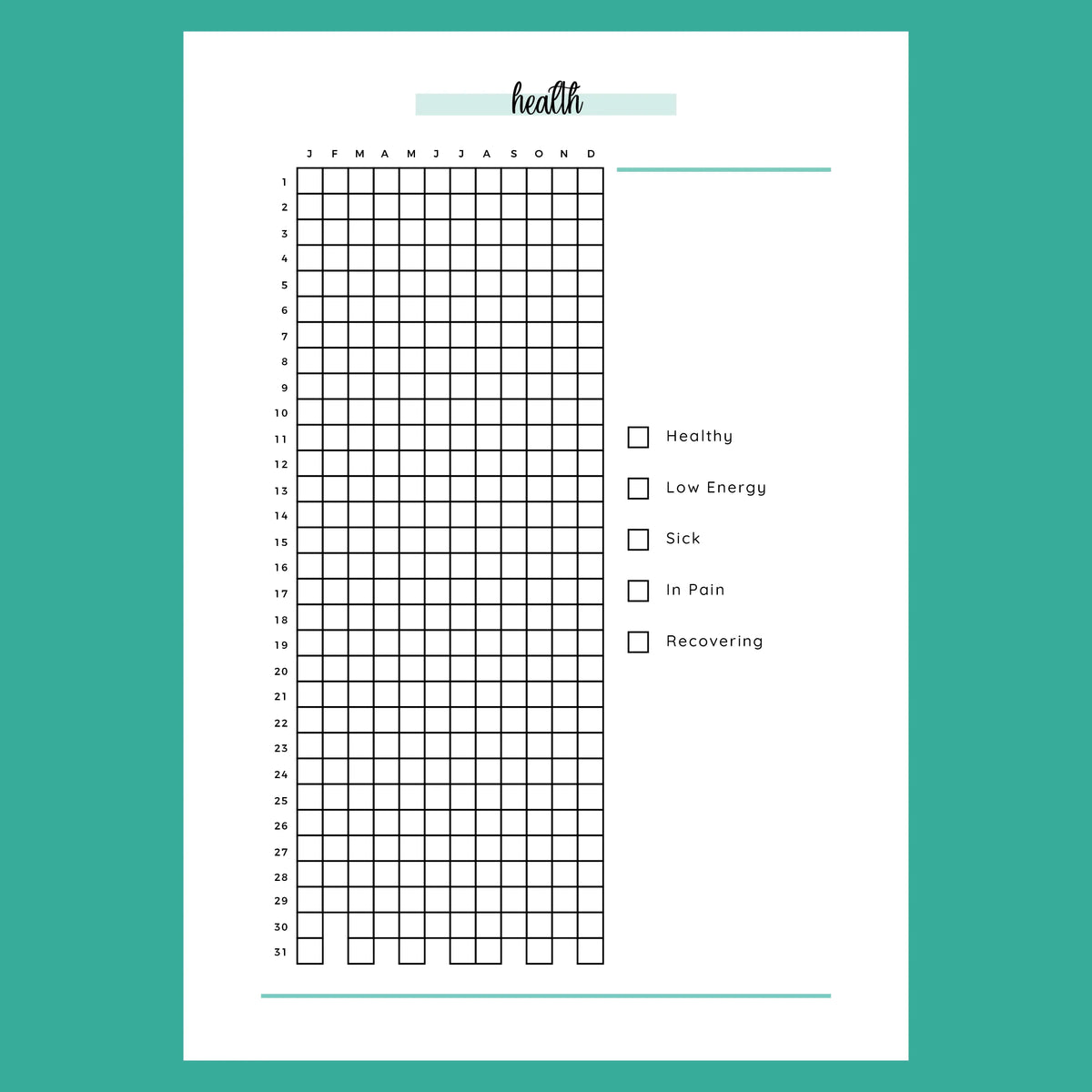 Daily Health Log A5 | Instant Download Printable Template – Plan Print Land