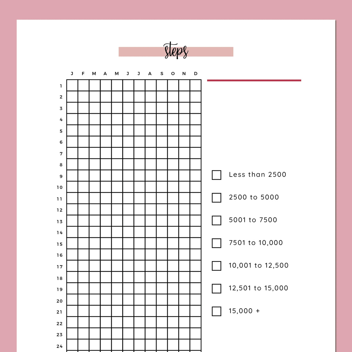 Daily Step Log A5 | Instant Download Printable Template – Plan Print Land