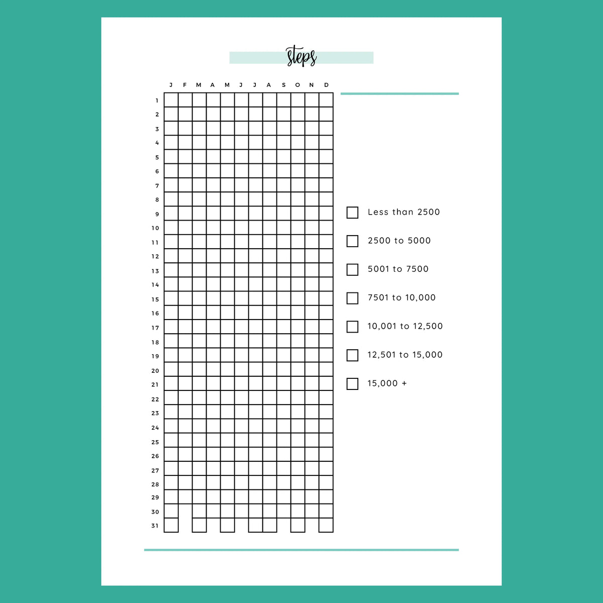 Daily Step Log A5 | Instant Download Printable Template – Plan Print Land