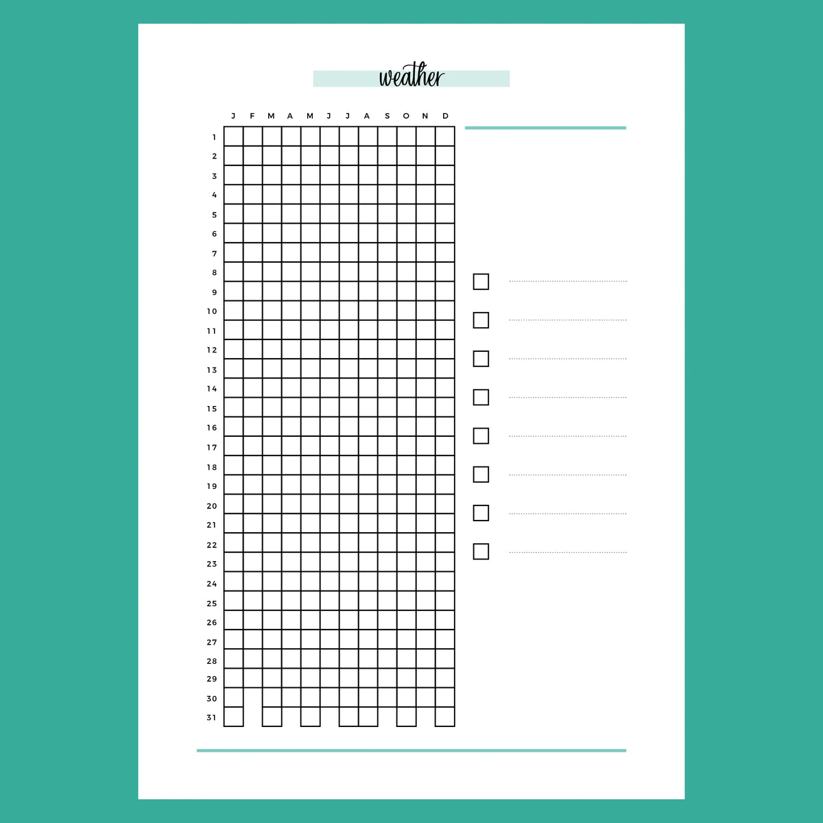 Daily Weather Tracker A5 | Instant Download Printable Template – Plan ...